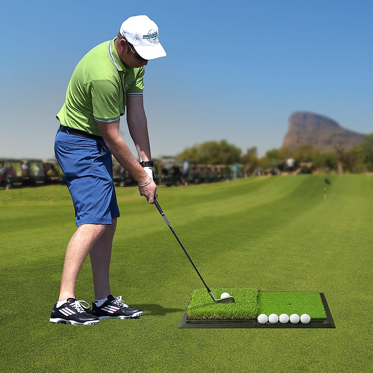 JAYA Golf Hitting Mat with Ball Tray, Heavy Rubber Base, Fairway & Rough Turf Golf Training Mat, Golf Tees and Rubber Tee Holder Included, Portable Golf Practice Mat for Indoor and Outdoor