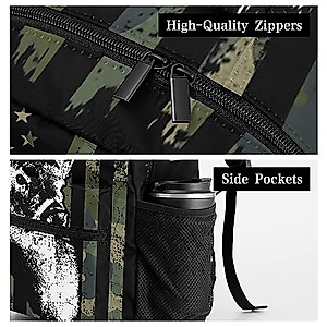 zaaprintblanket Personalized Custom American Flag Camo Antlers Deer Backpack Gifts for Unisex Adult Office Staff Travel Camper
