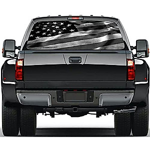 Truck Decals Flag Window Decal Black & White, Patriotic Decals for Trucks Back Window, Automotive Decals and Graphics Sticker Vinyl for Car Truck RV SUV