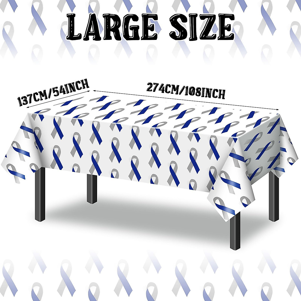 Buryeah 3 Pcs Diabetes Awareness Tablecloth Type 1 Diabetes Accessories Blue and Gray Ribbon Rectangle Disposable Plastic Table Covers Diabetes Awareness Month Decoration for Home Community Events
