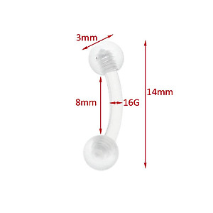 Oasis Plus 10pcs 16G Clear Flexible Bioplast Retainer Eyebow Ring Piercing for Jestrum Lip, Vertical Labret, Snake Bites, Rook, Bridge