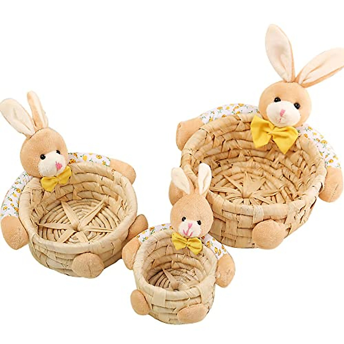TikPick 3 Pcs Set Bunny Easter Basket Without Handle for Boy and Girl Gifts Box for Easter Eggs Stuffer Chocolate Nuts, Bunny Stuffed Animal Basket Candy Box for Home Decorations