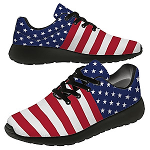 vogiant American Flag Shoes Mens Womens Running Shoes White Red Blue Patriotic Tennis Shoes Sneakers Gifts for 4th of July,Size 7.5