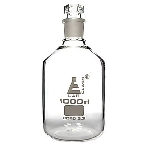 EISCO Reagent Bottle, Borosilicate Glass, Narrow Mouth with Interchangeable Hexagonal hollow glass Stopper - 1000ml Labs