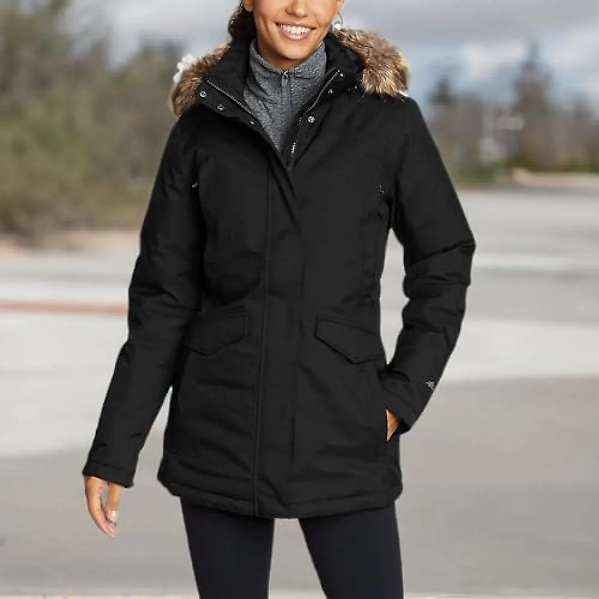 Eddie Bauer Women's Silver Lining Down Waterproof Rain Parka, Black, Medium