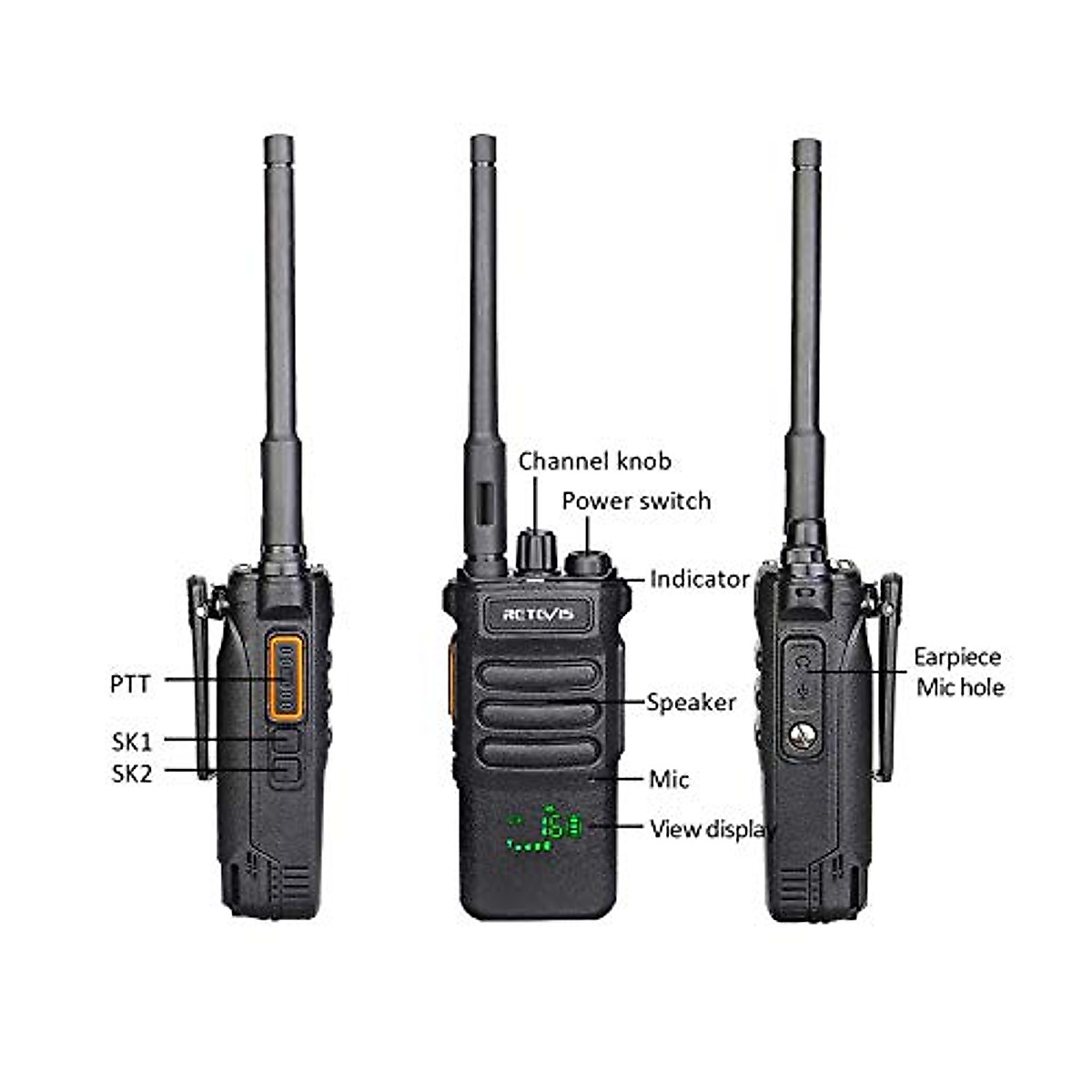 Retevis RT86 Two Way Radios Long Range Rechargeable,High Power Heavy Duty 2600mAh 2 Way Radios,Remote Alarm,Built-in Flashlight, Walkie Talkies Adults with Shoulder Mic(4 Pack)
