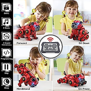 Lterfear Robot Dog for Kids, Remote Control Robot Rechargeable Programing Stunt Robo Dog with Sing, Dance and Touch Function, Robotic Dog Toy for Boys Ages 5 6 7 8 9 10+ Birthday Gifts, Red
