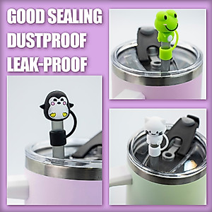 Cocurb Straw Cover Cap for Stanley Cup 12 PCS,Silicone Straw Topper Compatible with Stanley 30 to 40 Oz Tumbler,Soft Silicone Animal Shape Straw Lid for 10 mm Straws - Mother's Day Present