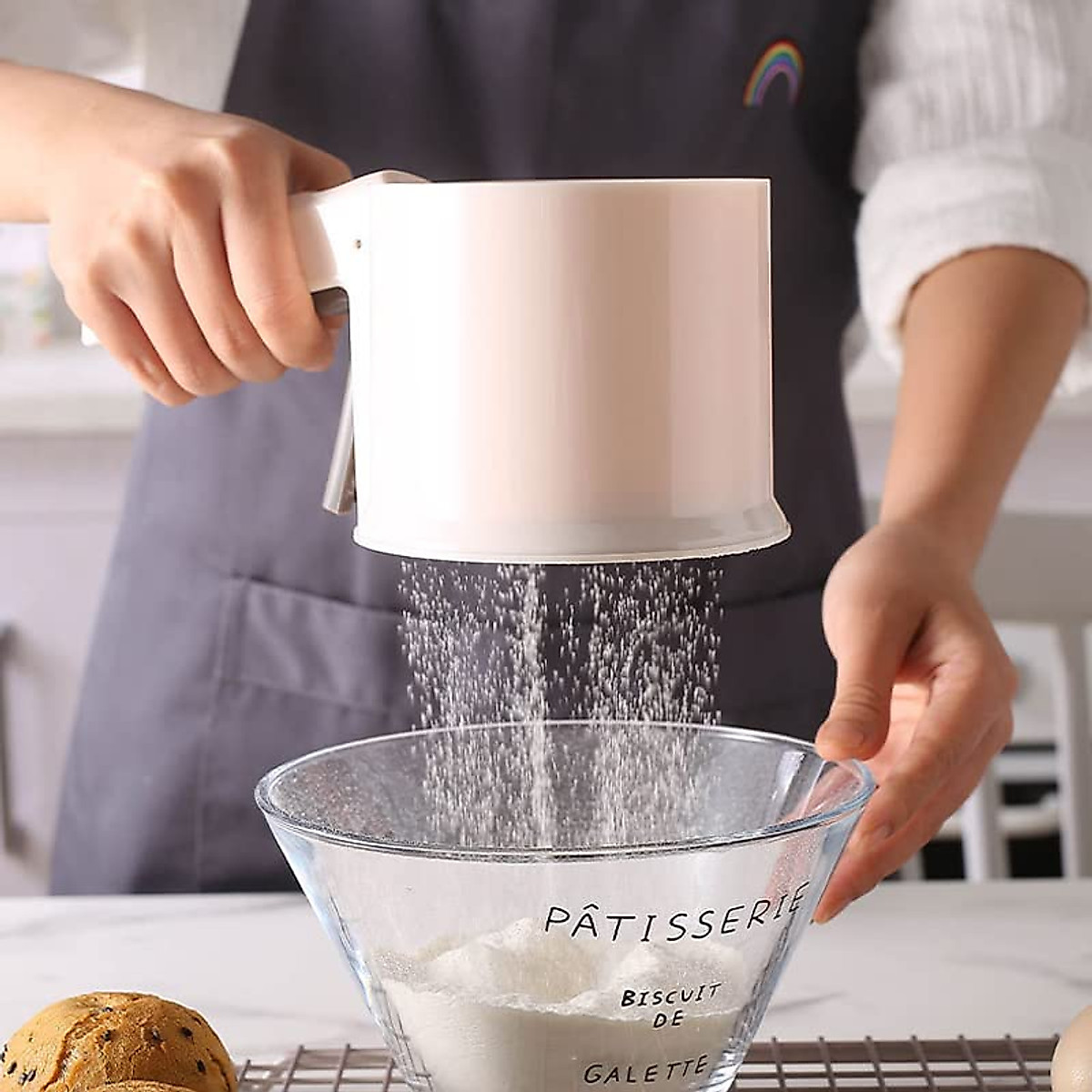 Manual Flour Sieve,Handheld Icing Sugar Strainer Cup, Stainless Steel Mesh Sifter For Baking