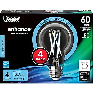 Feit Electric LED Clear A19 Medium Base Light Bulb - 60W Equivalent - 15 Year Life - 810 Lumen - 5000K Daylight - Dimmable | 4-Pack