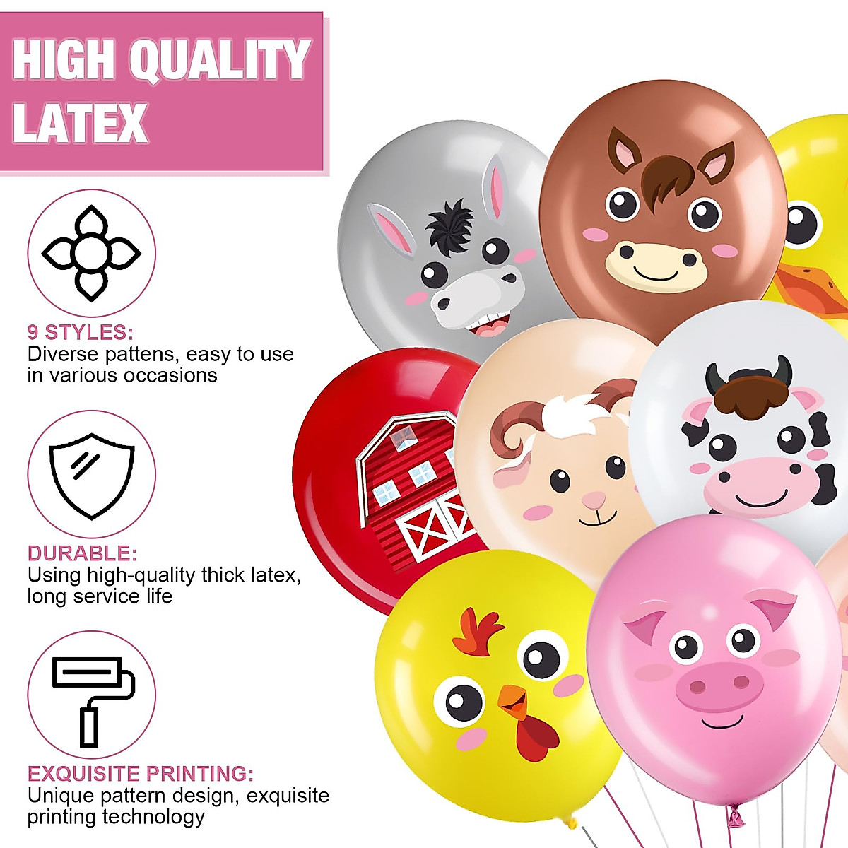 Censen 45 Pcs Animal Balloons 12 Inch Animal Latex Balloons Party Decoration for Kids Birthday Party Baby Shower Indoor Outdoor Decor (Multi Colors,Farm Animal)