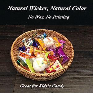 Small Round Key Bowl Woven Key Basket for Entryway Table Wicker Storage Basket for Remote Control, Wallet, Cell Phone, Catch All Bowl Tray for Small Item Display Basket for Candy Cracker and More