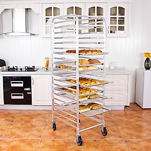 Giantex 20-Tier Kitchen Bun Pan Sheet Rack Aluminum Bakery Rack Home Commercial Kitchen Bakery Cooling Rack w/Wheels 2 Lockable & Open Shelf