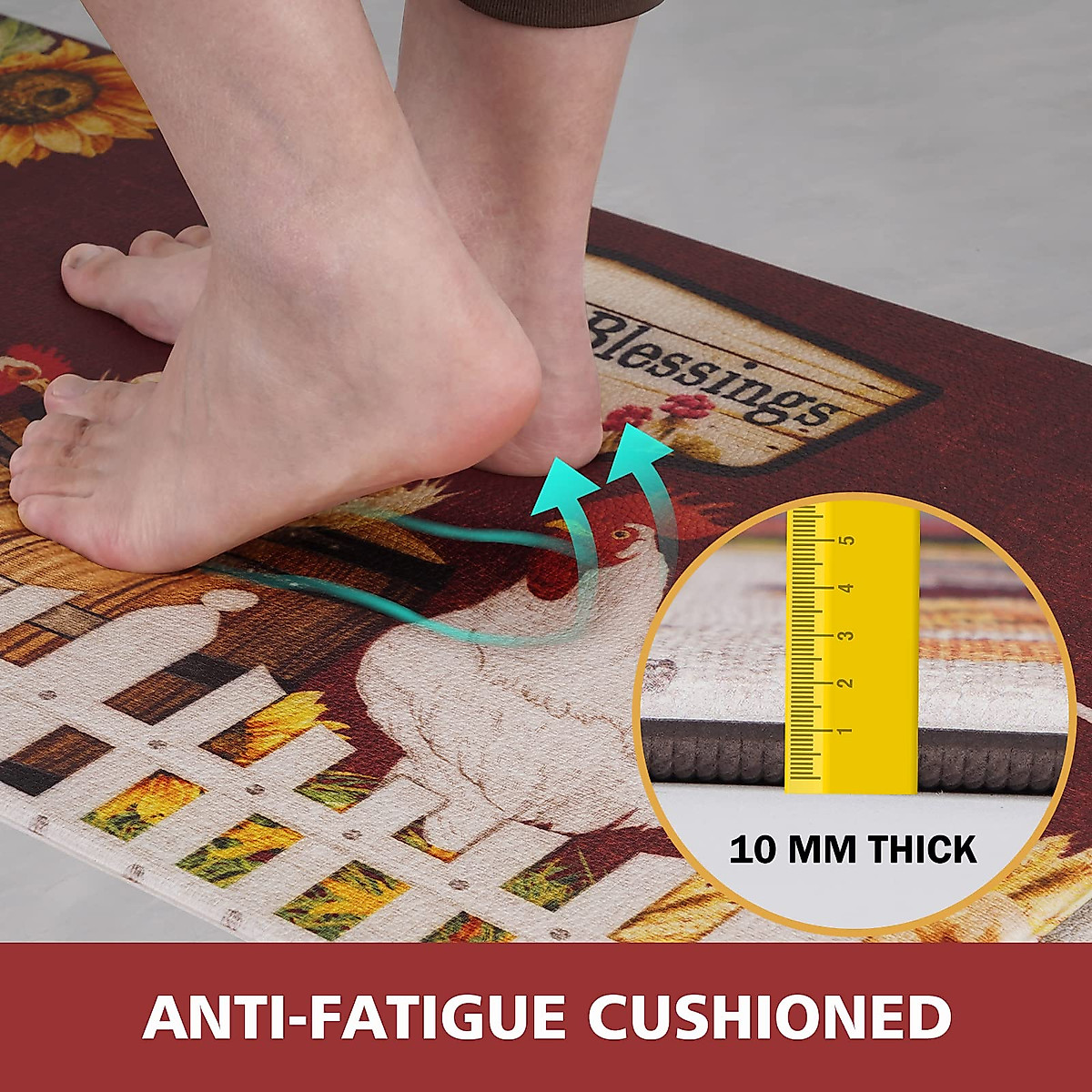 ASPMIZ Farmhouse Kitchen Mats Sets 2 Piece, Rooster Kitchen Rugs and Mats Non Skid Washable, Kitchen Floor Mats Cushioned Anti Fatigue, Floor Comfort Mats for Home & Office, 18'' x 48'' + 18'' x 30''