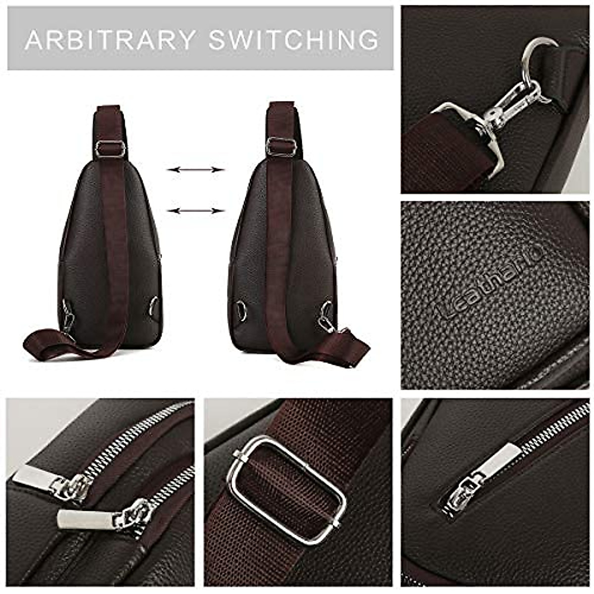 BBD Men's Leather PU Sling bag Chest bag One shoulder bag Crossbody Bag Backpack for men, Brown