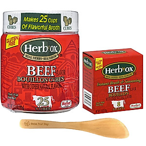 Herb Ox Beef Bouillon, 25 Cubes and 8 Packets (Pack of 2) - with Make Your Day Mini Bamboo Spatula