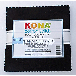 5" Charm Pack Squares - Kona Cotton Solids Black Colorstory Fabric Bundle Quilters Cotton Precuts (M518.35)