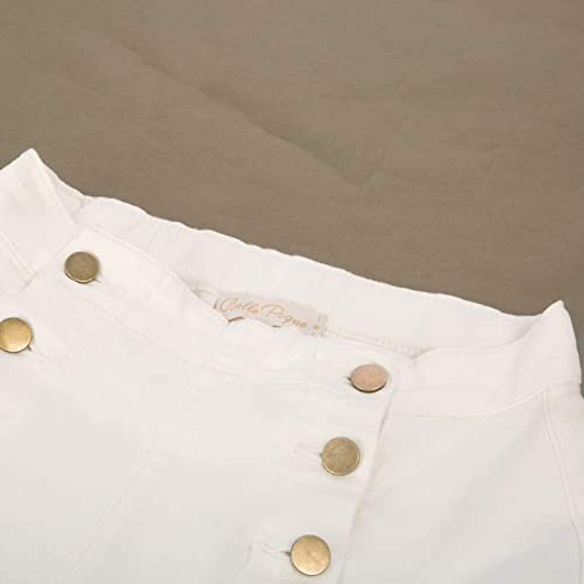 Belle Poque Women Denim Pants White Wide Leg Stretch High Waisted Dressy Pants Trousers with Pockets White Size 12 Size 14