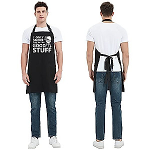 Kaidouma Funny Grilling Aprons for Men - I Only Smoke the Good Stuff - Men’s Funny Cooking Chef Grill BBQ Aprons with 2 Pockets - Funny Birthday Father's Day Christmas Gifts for Dad, Husband, Him