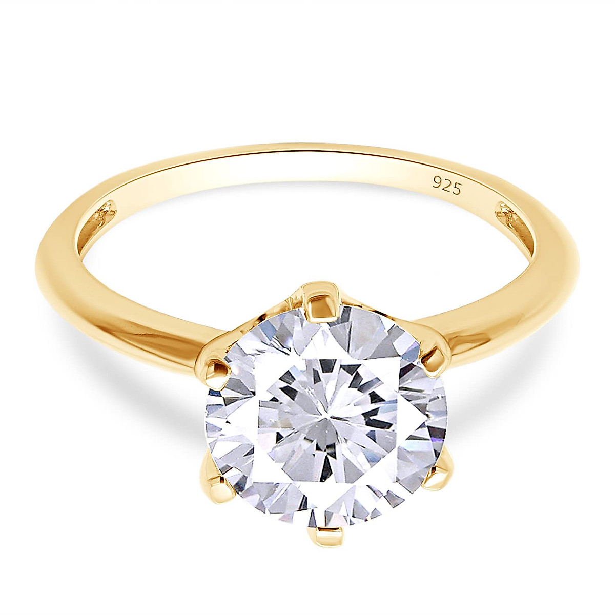 SAVEARTH DIAMONDS Solitaire Style, 1.75 Carat 8.5MM Round Cut Lab Created Moissanite Diamond Engagement Wedding Promise Ring In 14K Yellow Gold Over Sterling Silver1 1/2 Cttw-8