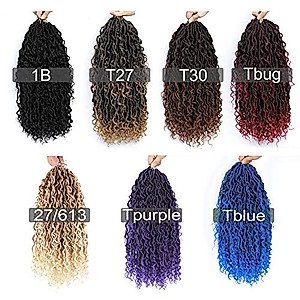 6 Packs Goddes]s River Faux [Loc]s Wavy [Crochet] With Curly [Hair] In Middle And Ends [Boho Synthetic [Hair] Extension（18inch,1B）