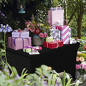 KUFUNG Spandex Tablecloths for 4 ft Home Rectangular Table Fitted Stretch Table Cover Polyester Tablecover Table Toppers (Black, 4 FT)