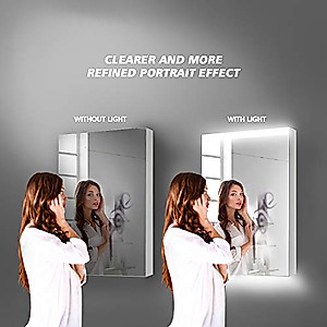 ExBrite 24''x 30''LED Lighted Bathroom Medicine Cabinet with Mirror,Surface Lighted Medicine Cabinet,Dimmable,Adjustable Shelves,Intelligent Switch Medicine Cabinet, Aluminum Frame,Hinge On Left Side