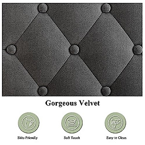 Feonase Queen Bed Frame, Heavy Duty Bed Frame with Buton Tufted Headboard, Upholstered Platform Bed with Strong Metal Slats, 12" Under-Bed Storage, Noise-Free, Easy Assembly, Grey