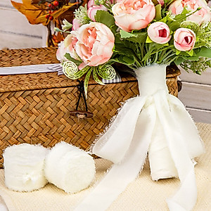 VGOODALL White Chiffon Ribbon, 3 Rolls Handmade Fringe Chiffon Ribbons 30Yd Frayed Edge Silk Ribbons for DIY Crafts Gift Wrapping Bouquet Wedding Decoration