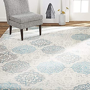 Home Dynamix Boho Andorra Transitional Damask Area Rug, Grey/Blue, 5'2"x7'2"