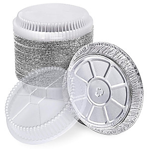 Fit Meal Prep 45 Pack 9” Round Aluminum Foil Pans with Clear Dome Lids, Pie Tins Disposable 9 inch with Lids, Take Out Containers, Freezer Oven Safe Aluminum Baking Pans for Storing, Cooking, Storage