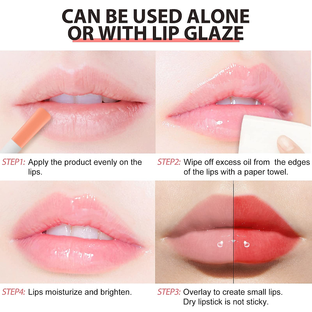 ZCMN Hydrating Lip Gloss Plumping Lip Oil Tinted Lip Balm Lip Care Transparent Toot Lip Oil, Long Lasting Nourishing Lip Glow Oil Non-sticky Big Brush Head Glitter Shine Primer Lip Tint