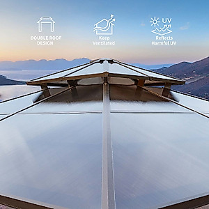 YOLENY 12'x12' Hardtop Gazebo, Outdoor Polycarbonate Double Roof Canopy, Aluminum Frame Permanent Pavilion with Curtains and Netting, Sunshade for Garden, Patio, Lawns