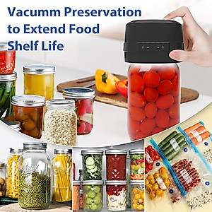 Electric Mason Jar Vacuum Sealer, 3-in-1 Mason Jar Vacuum Sealer Kit for Wide & Regular Mouth Mason Jars Vacuum Bags, Cordless Canning Vacuum Sealer for Food Storage Strong Suction, Black