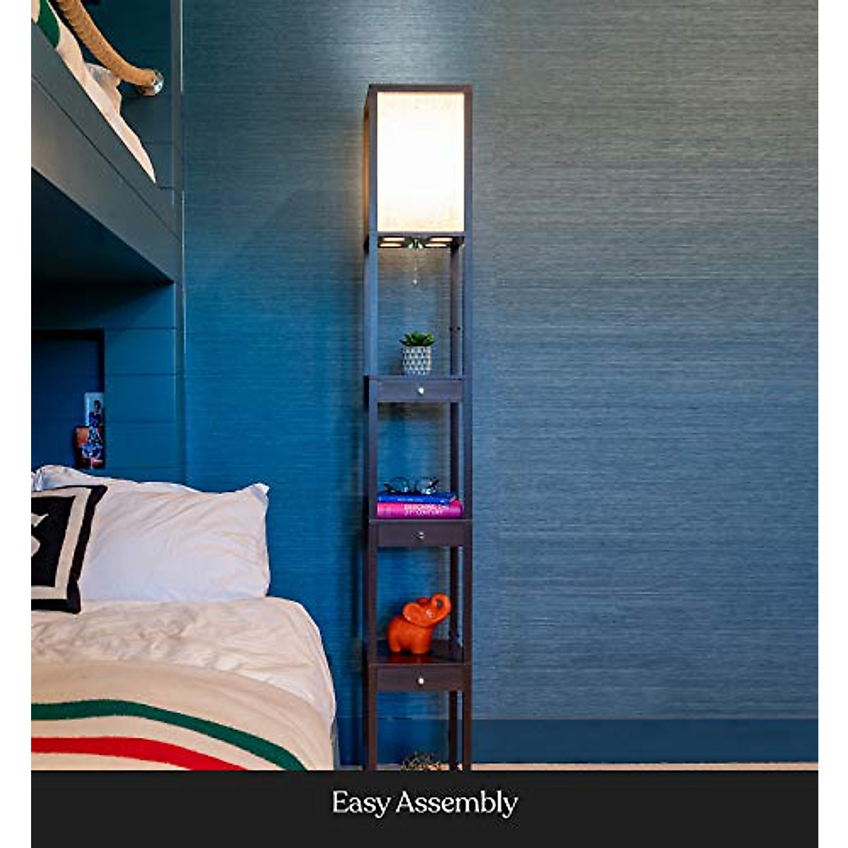 Brightech Maxwell Drawer Edition - Modern Shelf Floor Lamp with Drawer - Corner Display Floor Lamps with Shelves for Living Room, Bedroom and Office - Black