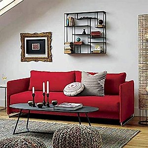 PIBM Stylish Simplicity Shelf Wall Mounted Floating Rack Shelves Iron Art Simple Rectangle Bookshelf Display Stand Collection Rack, Black ,