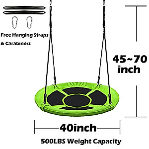 Hisecome 40 Inch Saucer Tree Swing Set for Kids & Adults, Adjustable Swing Sets for Backyard or Outdoor Playground 900D Oxford Fabric,Heavy Duty Round Swing Green & Black