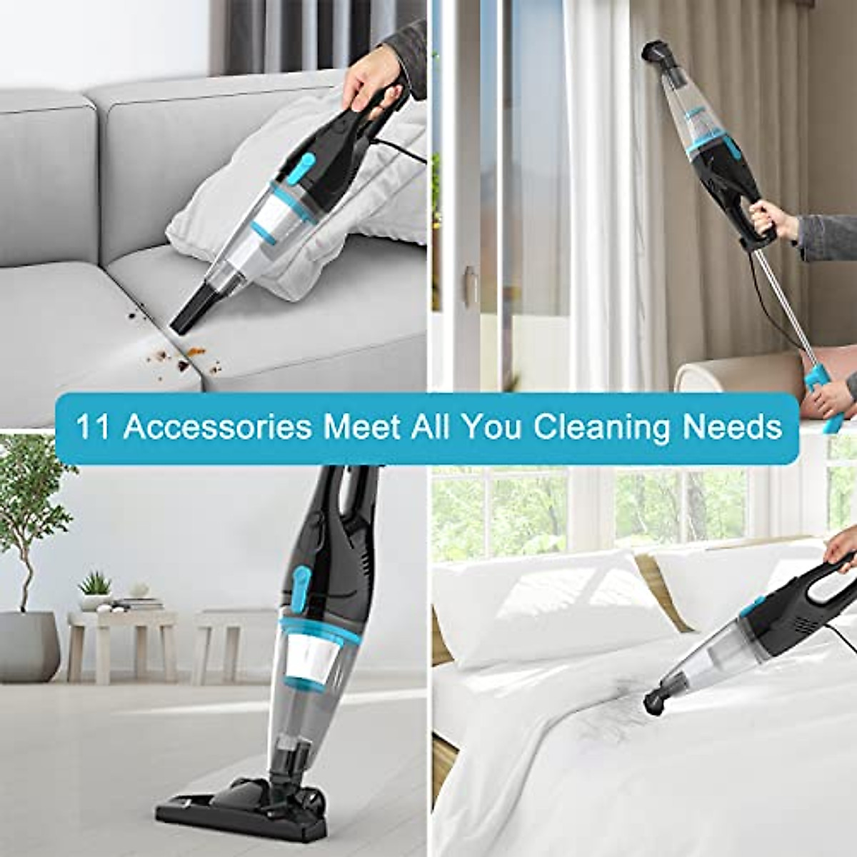 Intercleaner Corded Vacuum Cleaner, 15KPa Powerful Suction with 600W Motor, 4 in 1 Lightweight Bagless Stick Vacuum with Handheld, Ultra Quiet, for Hardwood Floor Carpet Car Pet Hair