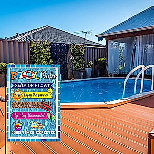Pool Rules Signs Summer Garden Flag Double Sided Swim Or Float Burlap Yard Flag, Seasonal Outdoor Farmhouse Rustic Yard Home Decoration 12.5 x 18 Inch