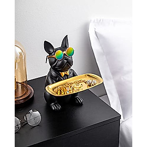 Bwytbwy French Bulldog Statue,Resin Bulldog Key Tray for Entryway Decor, Key Holder Organizer for Entryway Table, French Bulldog Gifts Black