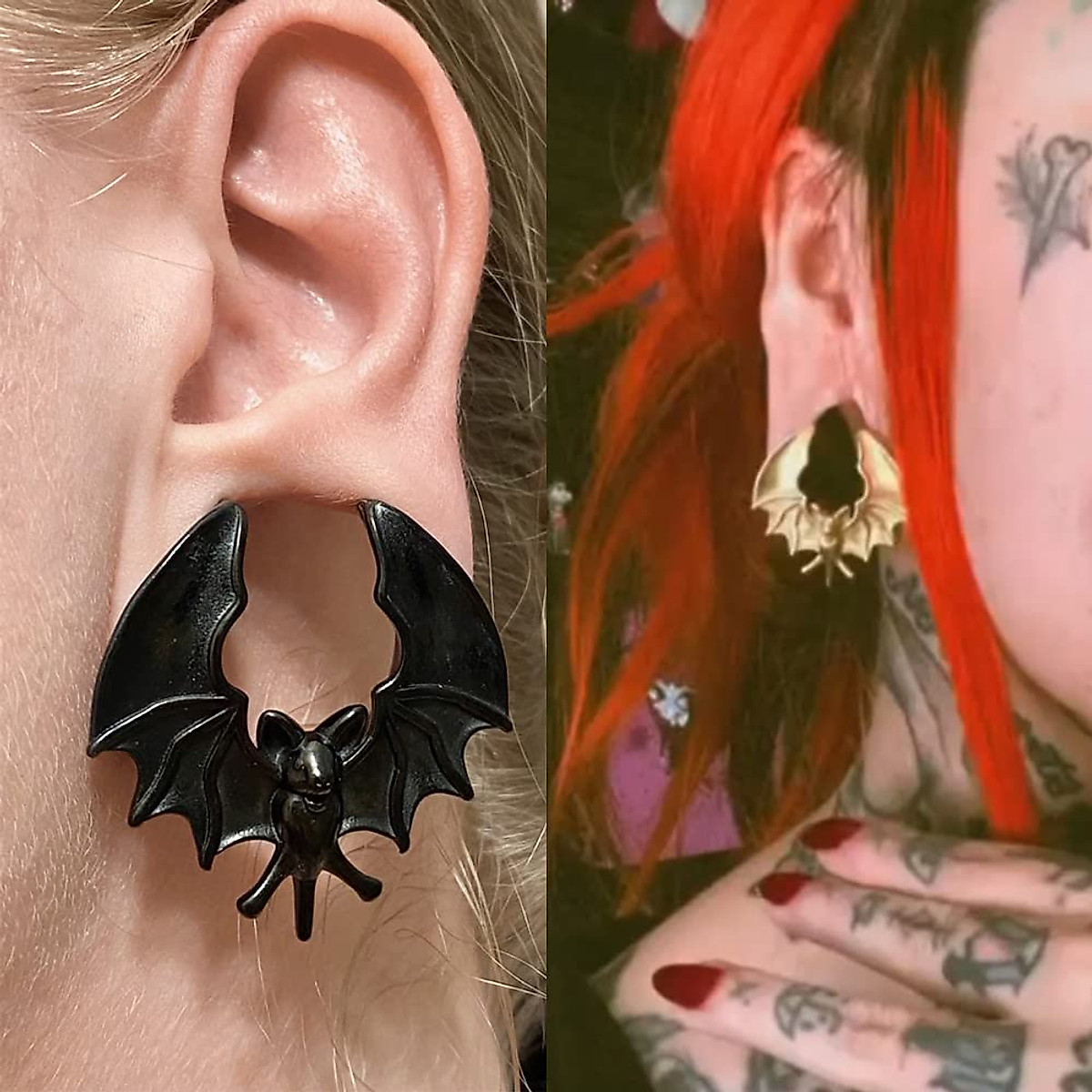 DOEARKO 2PCS Ear Gauges Cool Bat Saddle Ear Plugs Tunnels 316 Stainless Steel Hypoallergenic Earrings Gauges for Ears Expander Body Piercing Jewelry (19mm(3/4"), Silver)