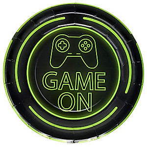 Gift Boutique Video Gaming Party Plates Supplies Set 24 9" Plate 24 7" Plates 24 9 Oz Cups 50 Luncheon Napkins for Gamer Birthday Decorations Gaming Themed Tableware- Level Up Game Over Game On