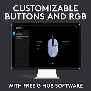Logitech G203 Wired Gaming Mouse, 8,000 DPI, Rainbow Optical Effect LIGHTSYNC RGB, 6 Programmable Buttons, On-Board Memory, Screen Mapping, PC/Mac Computer and Laptop Compatible - Lilac