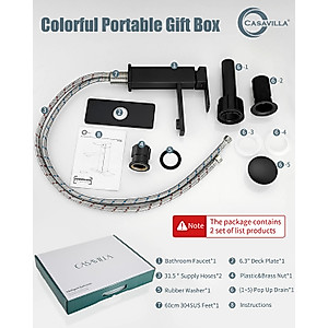 Casavilla Bathroom Faucet Set with Pop Up Drain, Single Handle Black Bathroom Sink Faucet with Deck Plate, Vanity Faucet for Bathroom Sink (1 Hole or 3 Holes), Farmhouse RV Sink Faucet-2 Sets