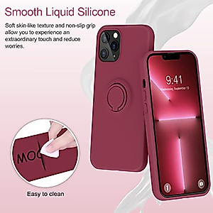 MOCCA Compatible with iPhone 13 Pro Max Case 6.7inch with Ring Kickstand | Liquid Silicone |Microfiber Linner|Anti-Scratch Full-Body Shockproof Protective Case for iPhone 13 Pro Max Women Girl-WineRed
