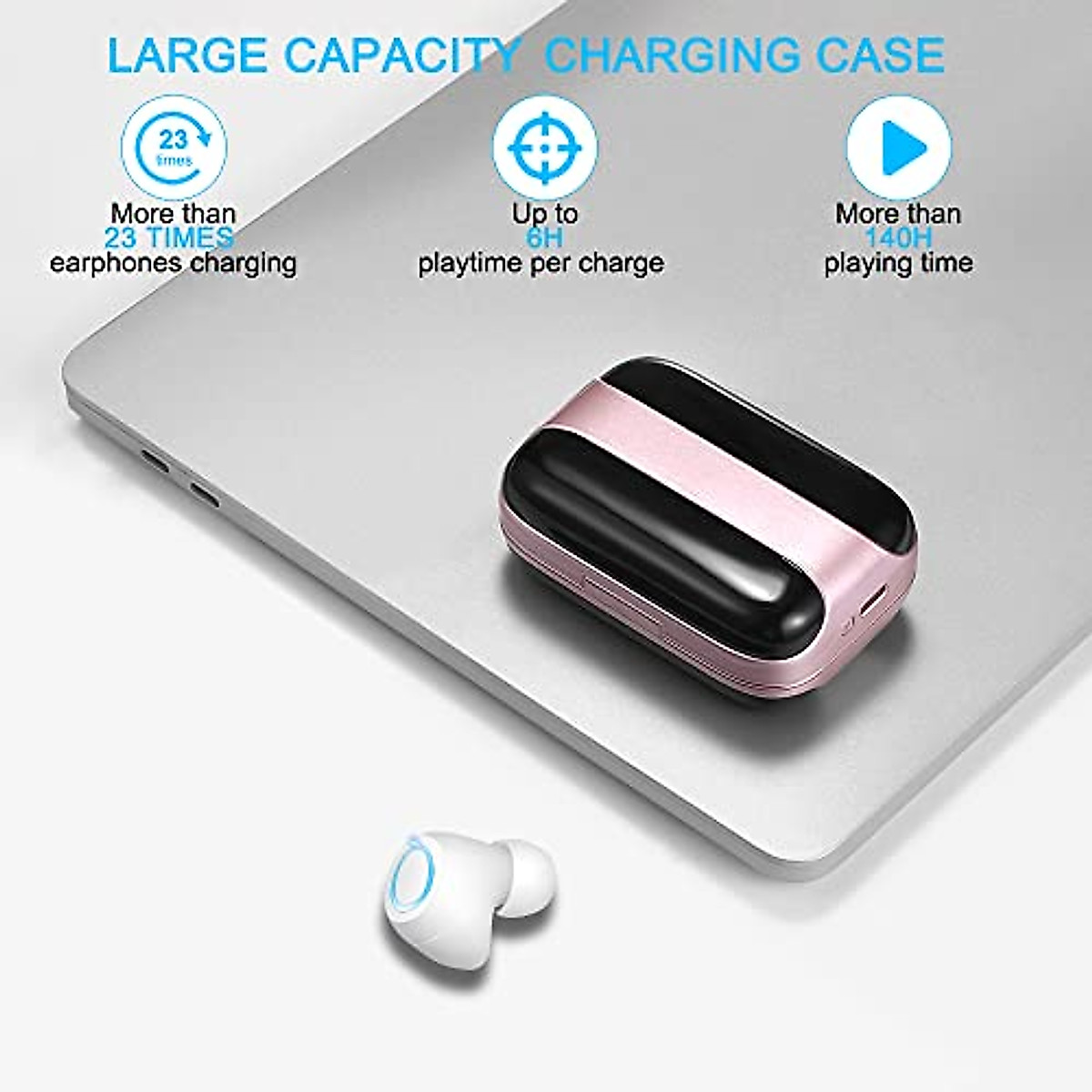 Motast Wireless Earbuds, Bluetooth 5.1 Earbuds 140H Playtime Bluetooth Headphones Stereo Noise Cancelling Wireless Earphones in Ear with Mic, USB-C Charging IP7 Waterproof Headset for Sport Rose Gold