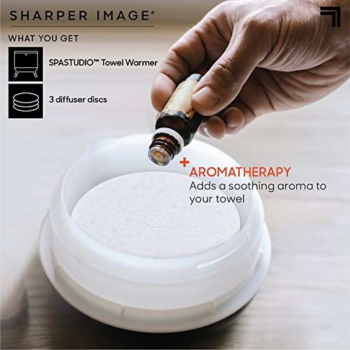 Sharper Image SpaStudio Towel Warmer, Heated Comfort + Aromatherapy, Large Capacity, Warms 3 Towels, Bath Sheets, Bath Robe, Auto Shutoff, Quick Heating, Essential Oil Diffuser Discs