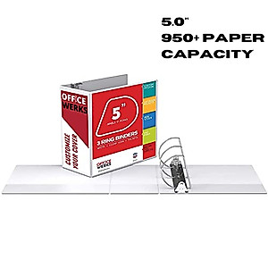 3 Ring Binder, Professional D Ring Binder 5 Inch, Presentation Folder for Pages 8.5 x 11 With Pockets, Clear View White Binder
