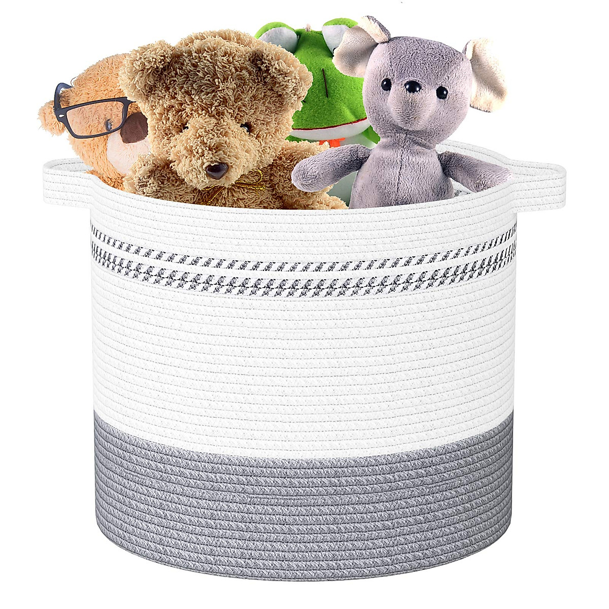 Large Laundry Basket, Cotton Rope Basket, Woven Nursery Hampers, Blanket Basket Living Room, Toy Storage Baskets with Handles, 100% Natural Cotton Woven Baskets for Storage, Decorative Clothes Hamper