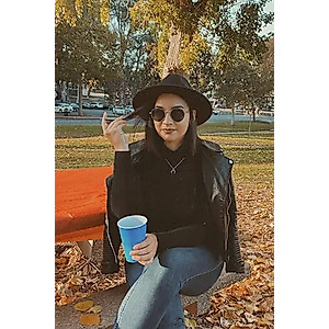 Womens Vintage Wide-Brim Fedora-Hat with Belt-Buckle Panama Hat for Women (Black 1pc, M:56-58cm/22.4-23.2inch)